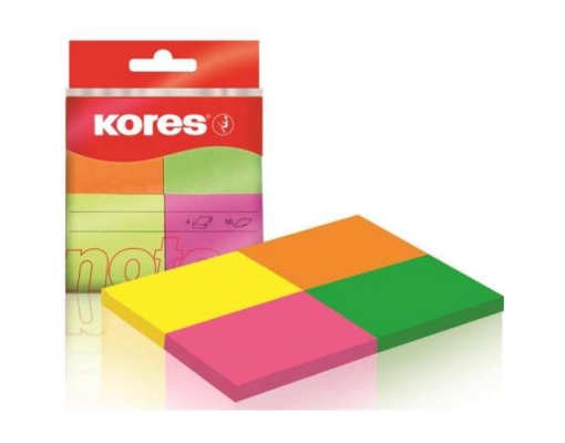 Notes adeziv hartie Kores 40 x 50 mm, 4 culori, 200 file/set