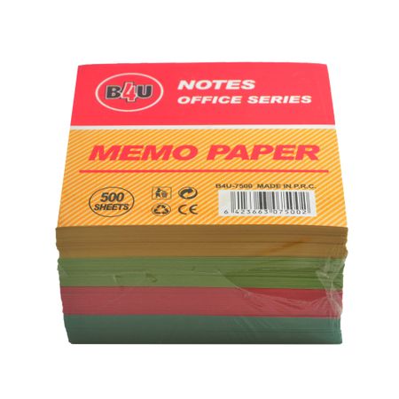 Rezerva cub hartie color B4U, 9 x 9 cm, 500 coli/set