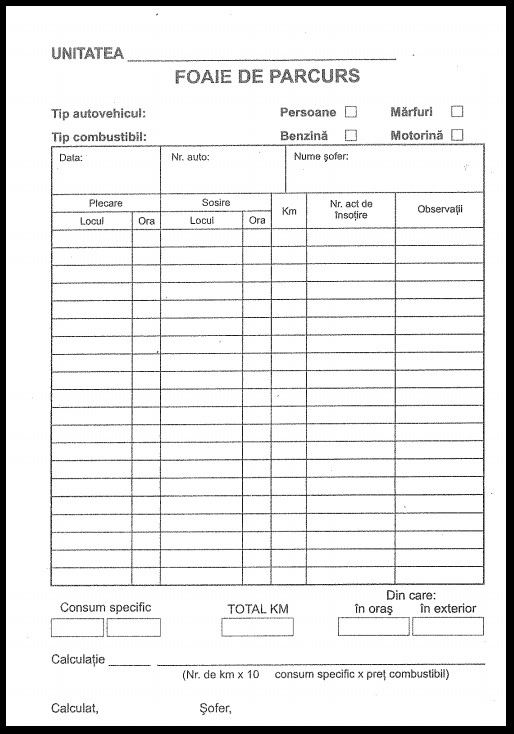 Foaie de parcurs marfa/persoane , format A5