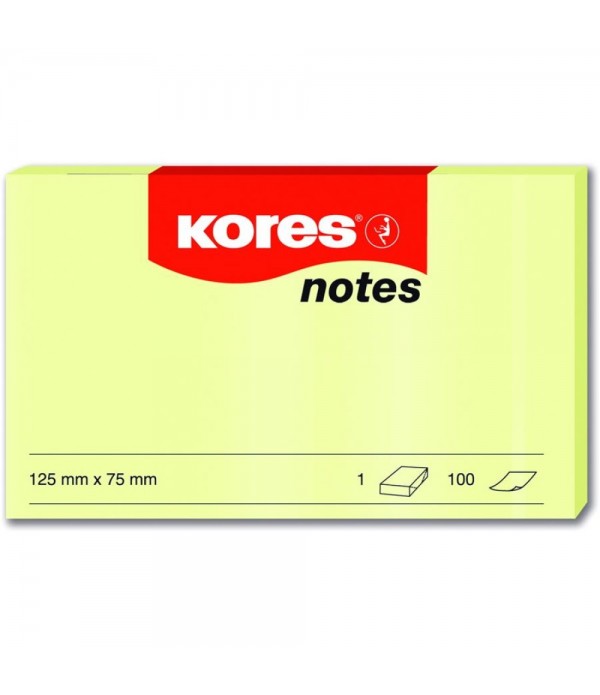 Notes adeziv hartie Kores 75 x 125 mm, galben pastel, 100 file/set