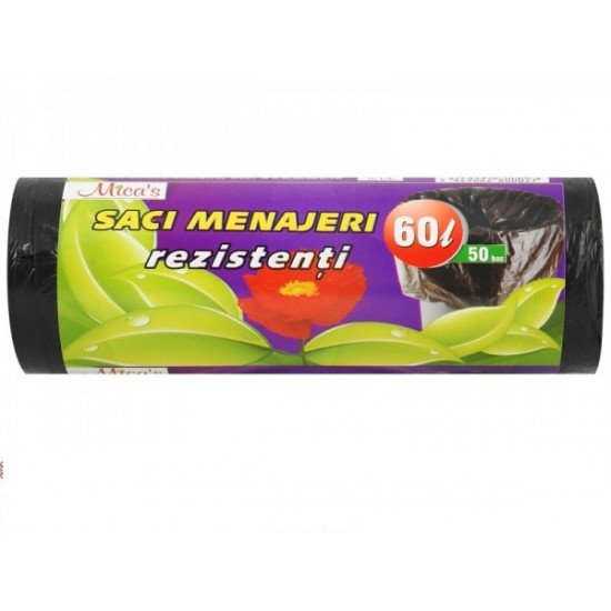 Saci menajeri rezistenti 60l negri, 50buc/rola, Micas